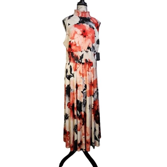 MARINA | Dresses | Marina Floral Smocked Waist Midi Dress In Redmulti ...